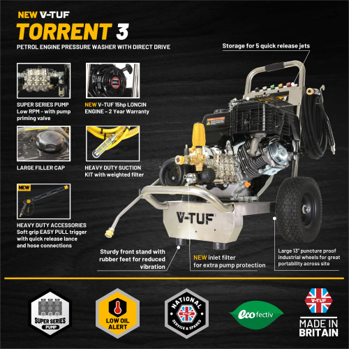V-TUF.co.uk - V-TUF TORRENT 3 Industrial 15HP Petrol Pressure Washer ...