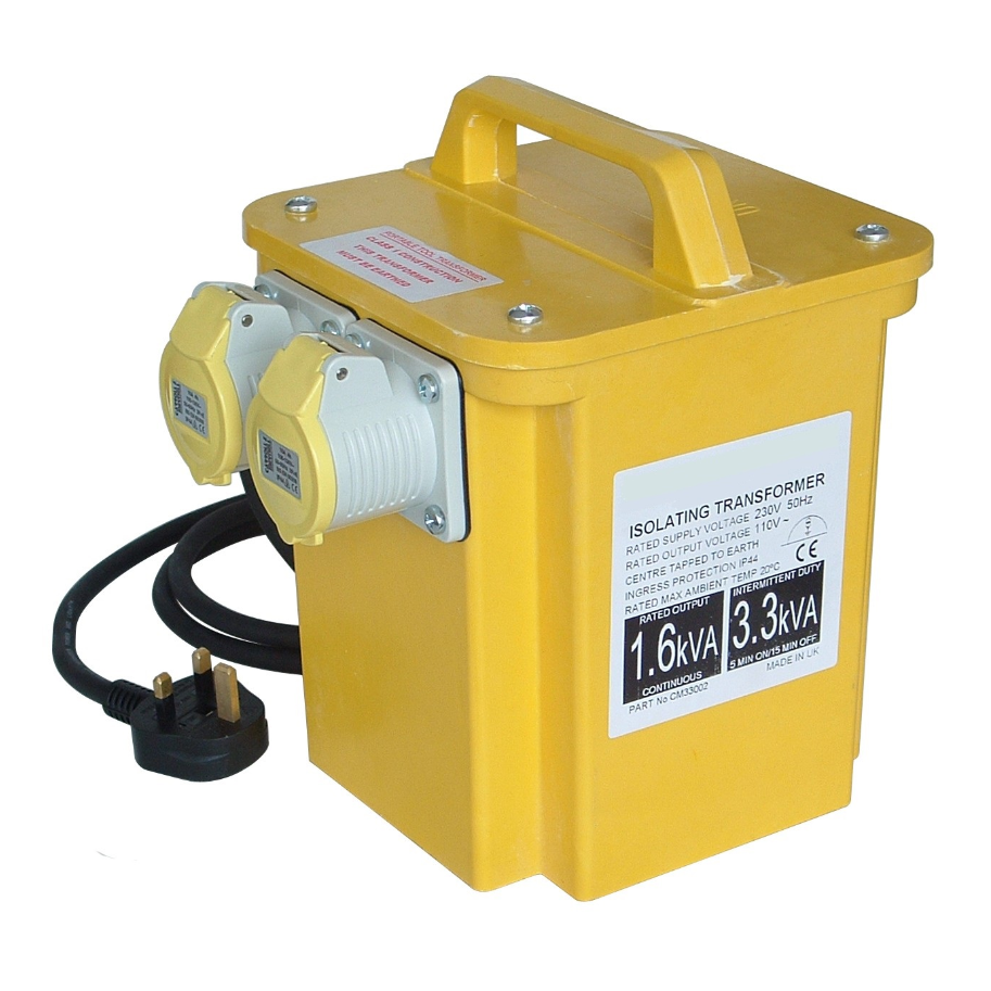 V-TUF.co.uk - TRANSFORMER - 3.3KVA YELLOW SITE 110V